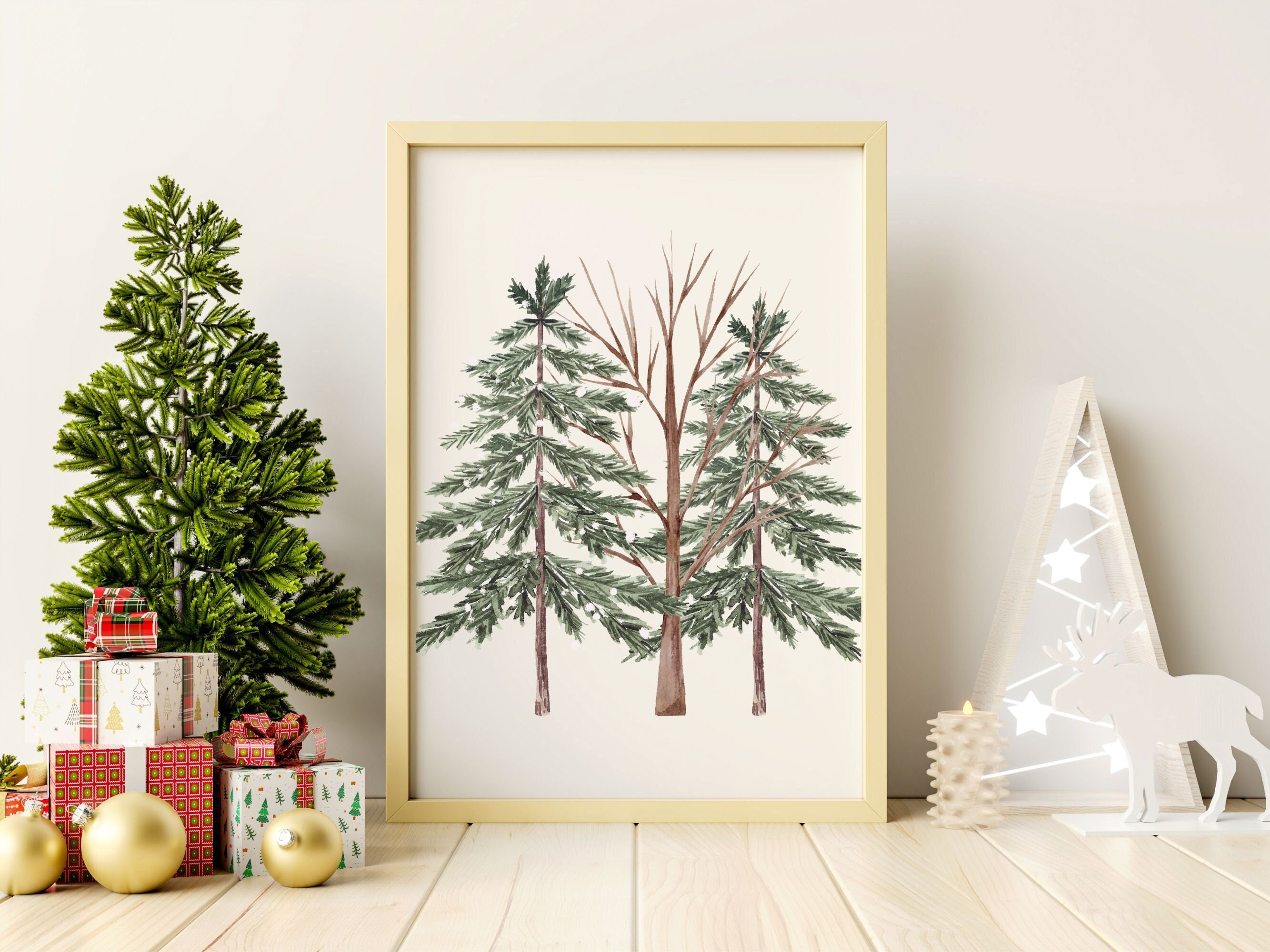 Woodland Christmas Trees Printable Rustic Holiday Gift - Etsy
