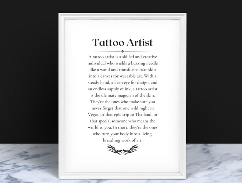 Tattoo Artist Definition Printable Tattoo Artist Thank You - Etsy