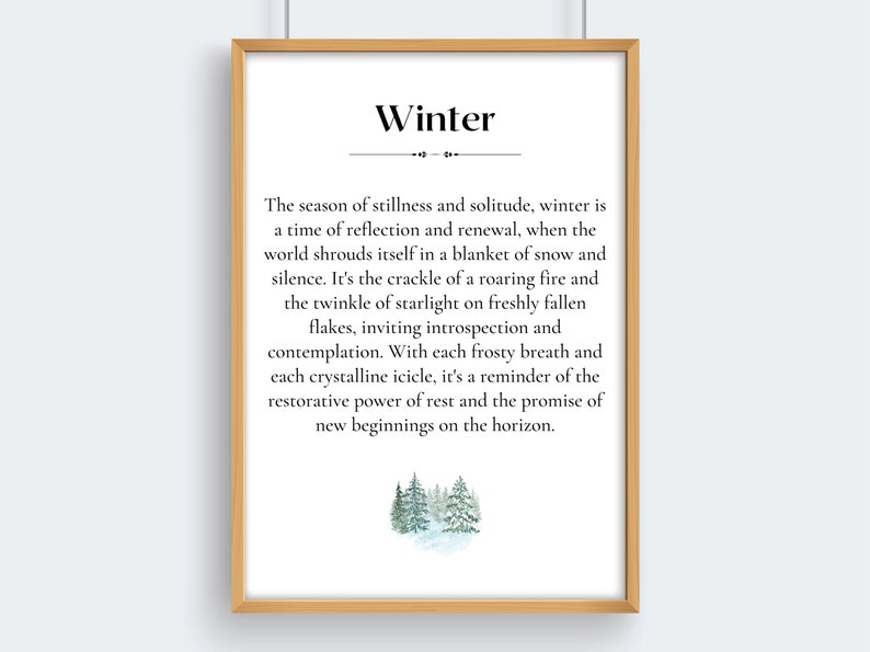 Winter Definition Printable, Seasonal Art, Office Decor, Motivational ...