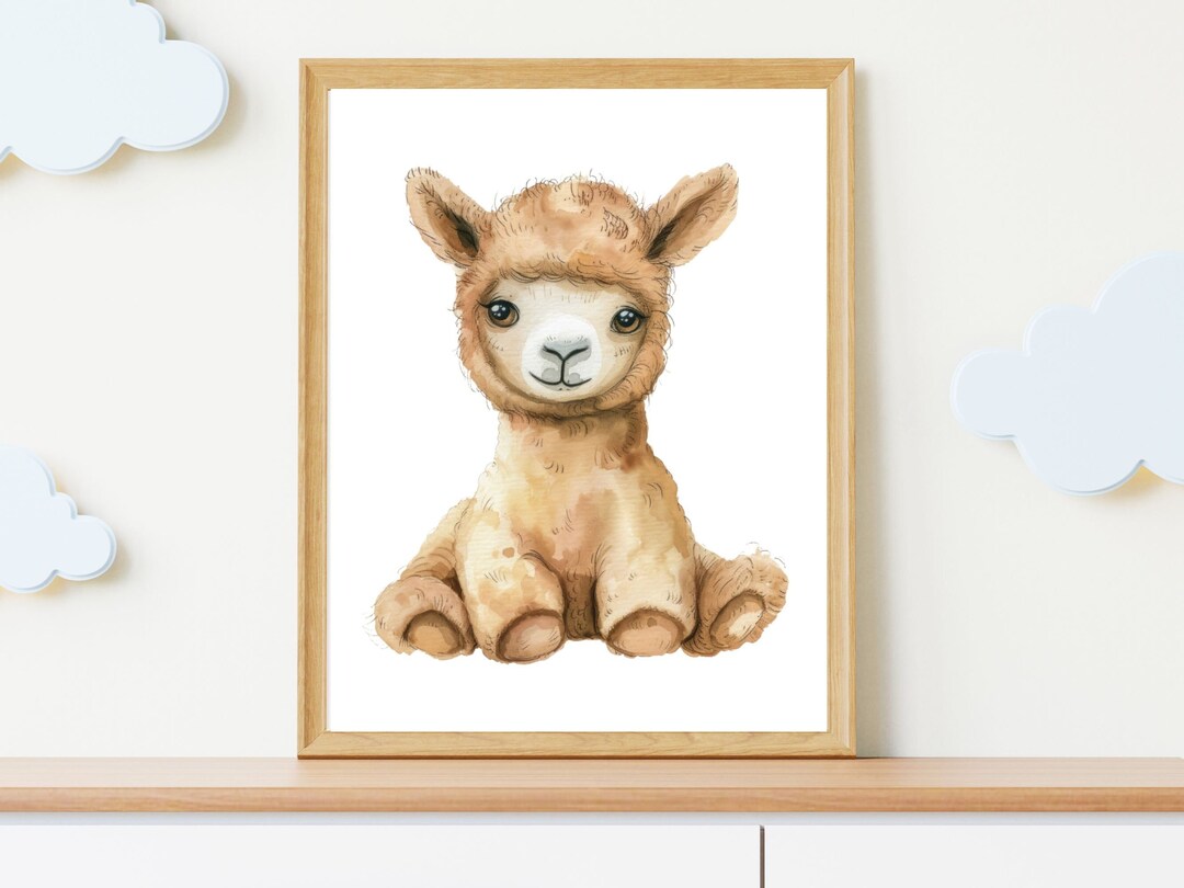 Vintage Llama Elegance: Retro Nursery Wall Art | Classic Digital ...
