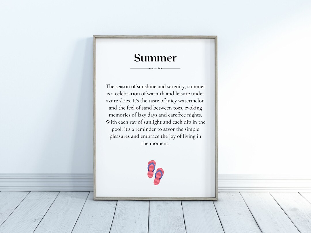 Summer Definition Printable, Seasonal Art, Office Decor, Motivational ...