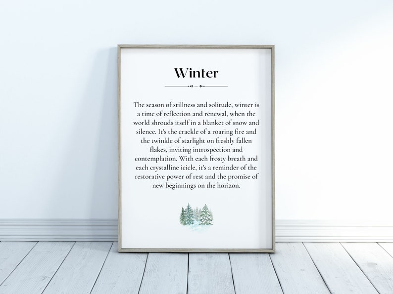 Winter Definition Printable, Seasonal Art, Office Decor, Motivational ...