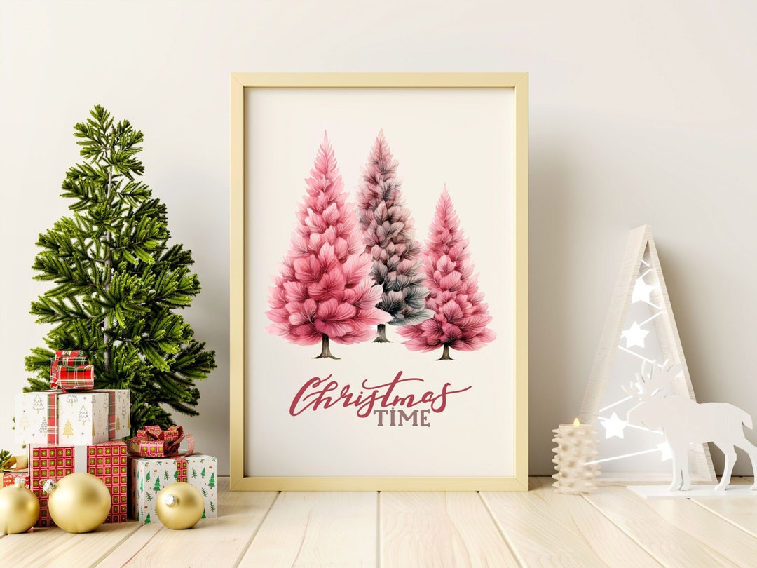 Pink Christmas Trees Printable Art - Festive Holiday Decor and Gift ...
