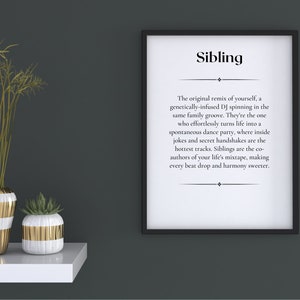 Sibling Definition Printable | Family Wall Art | Brother Sister Quote ...