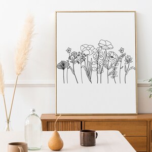 Minimalist Black and White Floral Line Art - Stylish Gift for ...