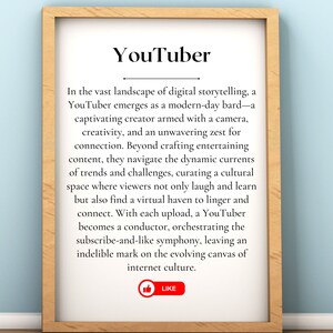 Youtuber Journey: A Definition Printable Art, Digital Download for ...