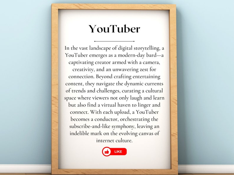 Youtuber Journey: A Definition Printable Art, Digital Download for ...