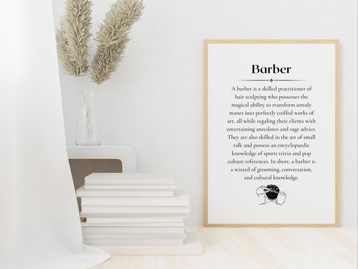 Barber Definition Printable Barber Shop Poster Barber Gift Men's ...