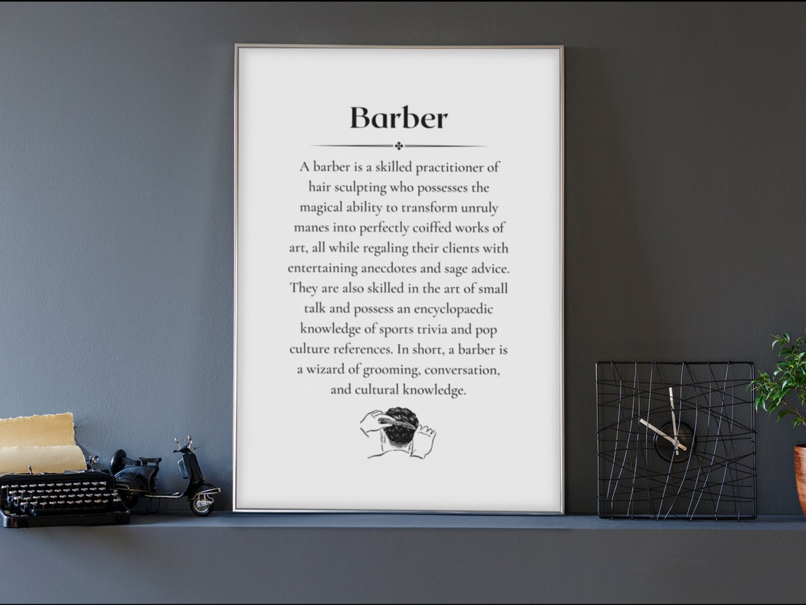 Barber Definition Printable Barber Shop Poster Barber Gift Men's ...