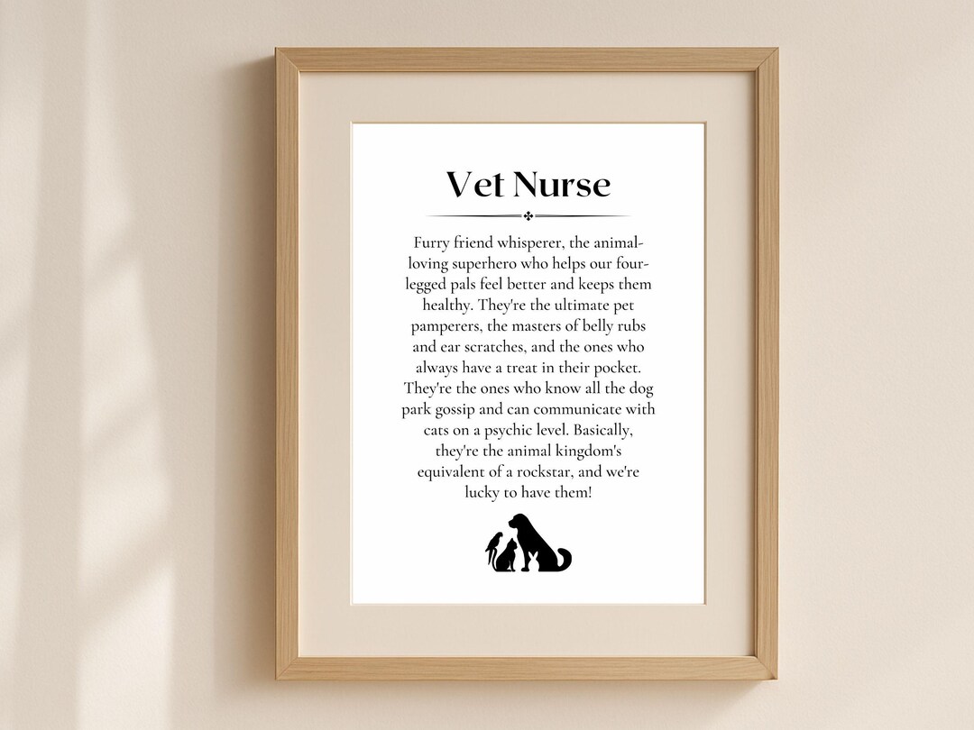 Vet Nurse Definition Printable – Veterinary Nurse Gift, Animal Lover ...