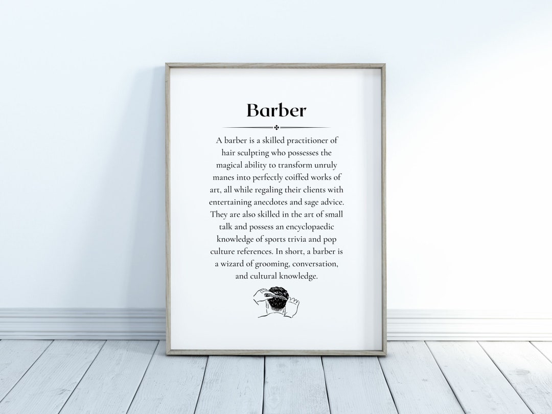 Barber Definition Printable | Barber Shop Poster | Barber Gift | Men's ...