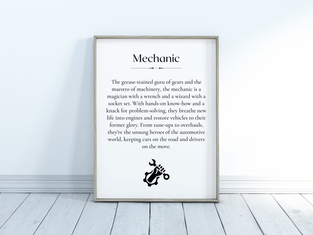 Mechanic Definition Printable Wall Art, Garage Decor Digital Download ...