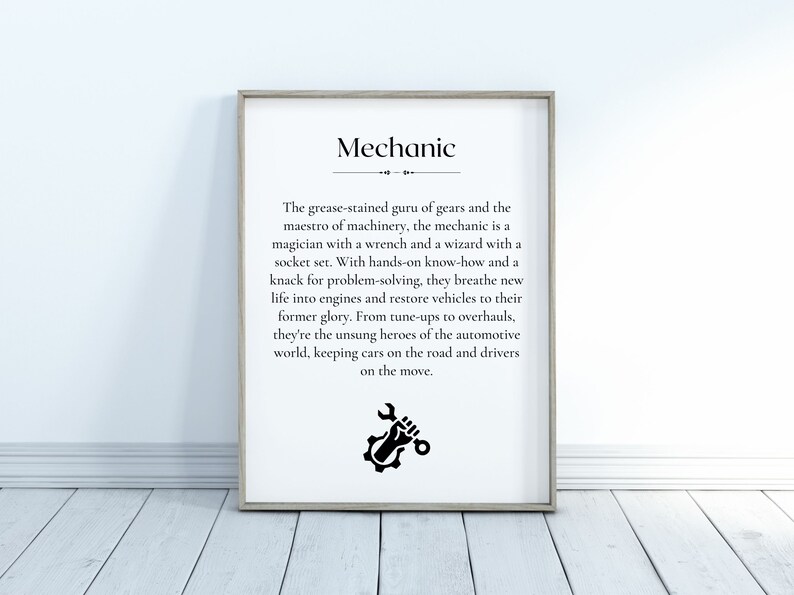 Mechanic Definition Printable Wall Art, Garage Decor Digital Download ...