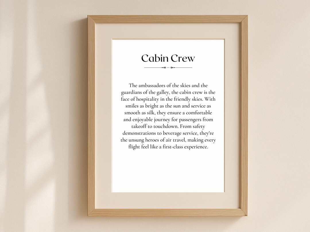 Cabin Crew Definition Wall Art, Flight Attendant Gift for Her, Travel ...