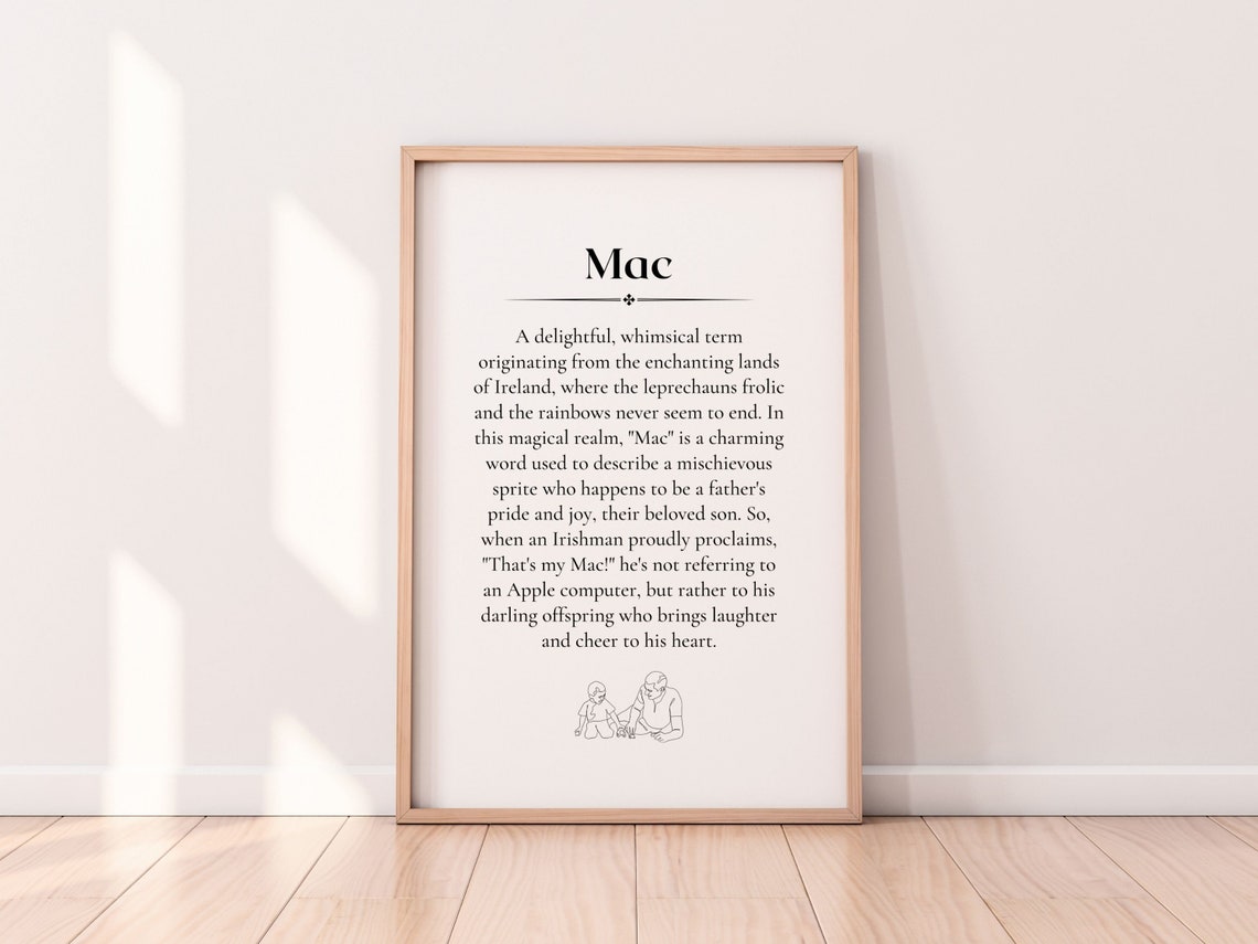 Mac Definition Printable |mac (irish for Son) Wall Art Decor ...