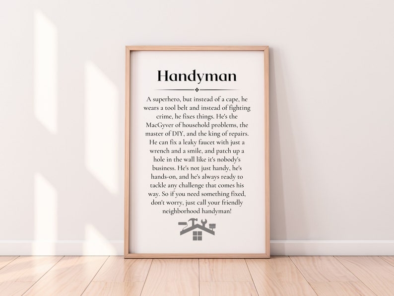 Handyman Definition Printable | Gift for DIY Enthusiast | Home Repair ...