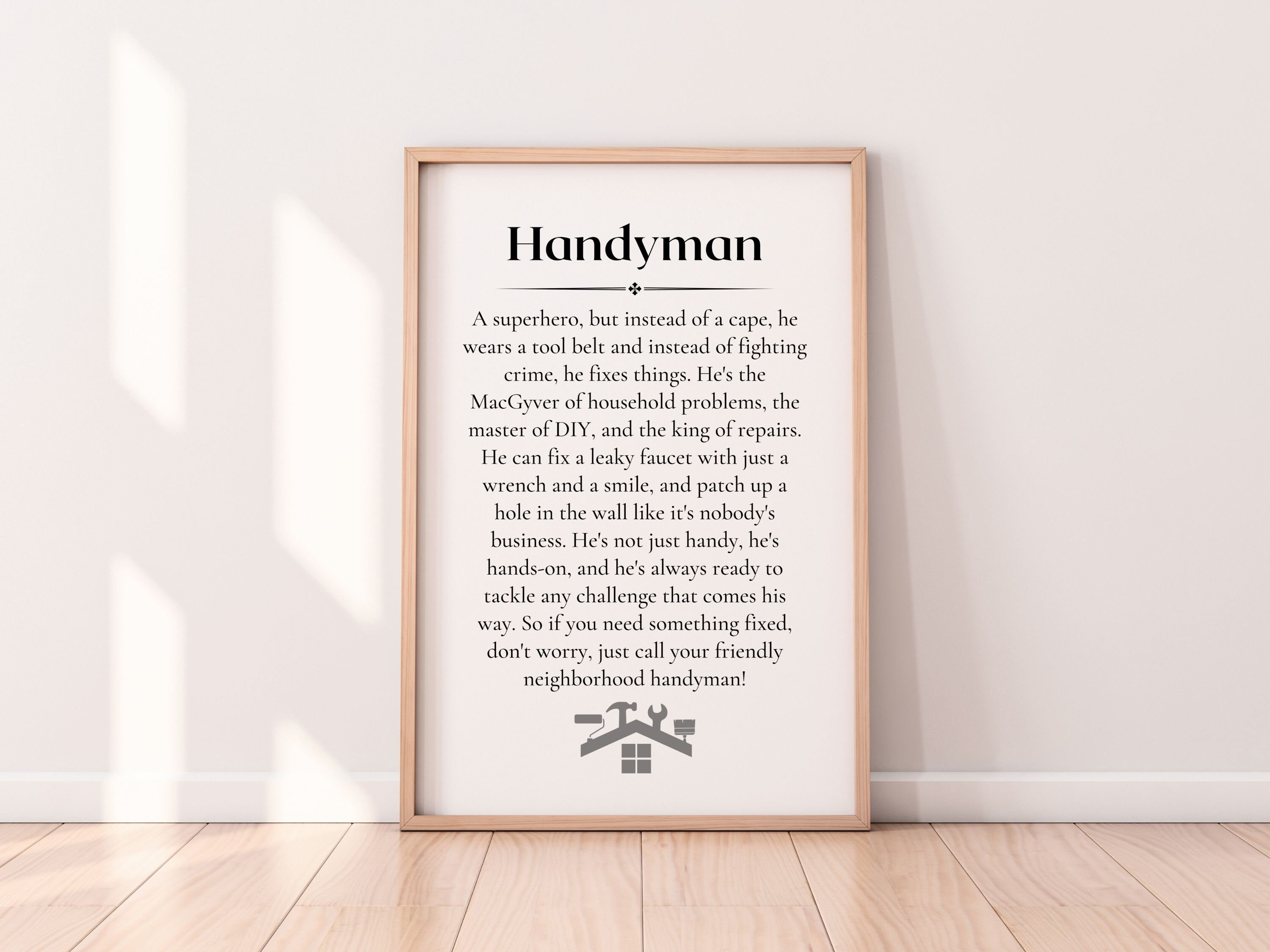 Handyman Definition Printable | Gift for DIY Enthusiast | Home Repair ...