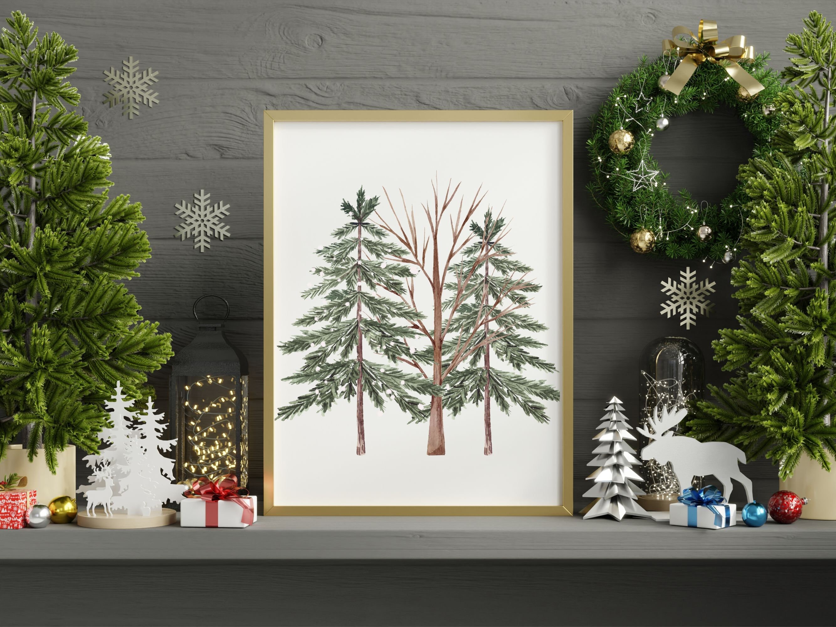 Woodland Christmas Trees Printable Rustic Holiday Gift - Etsy