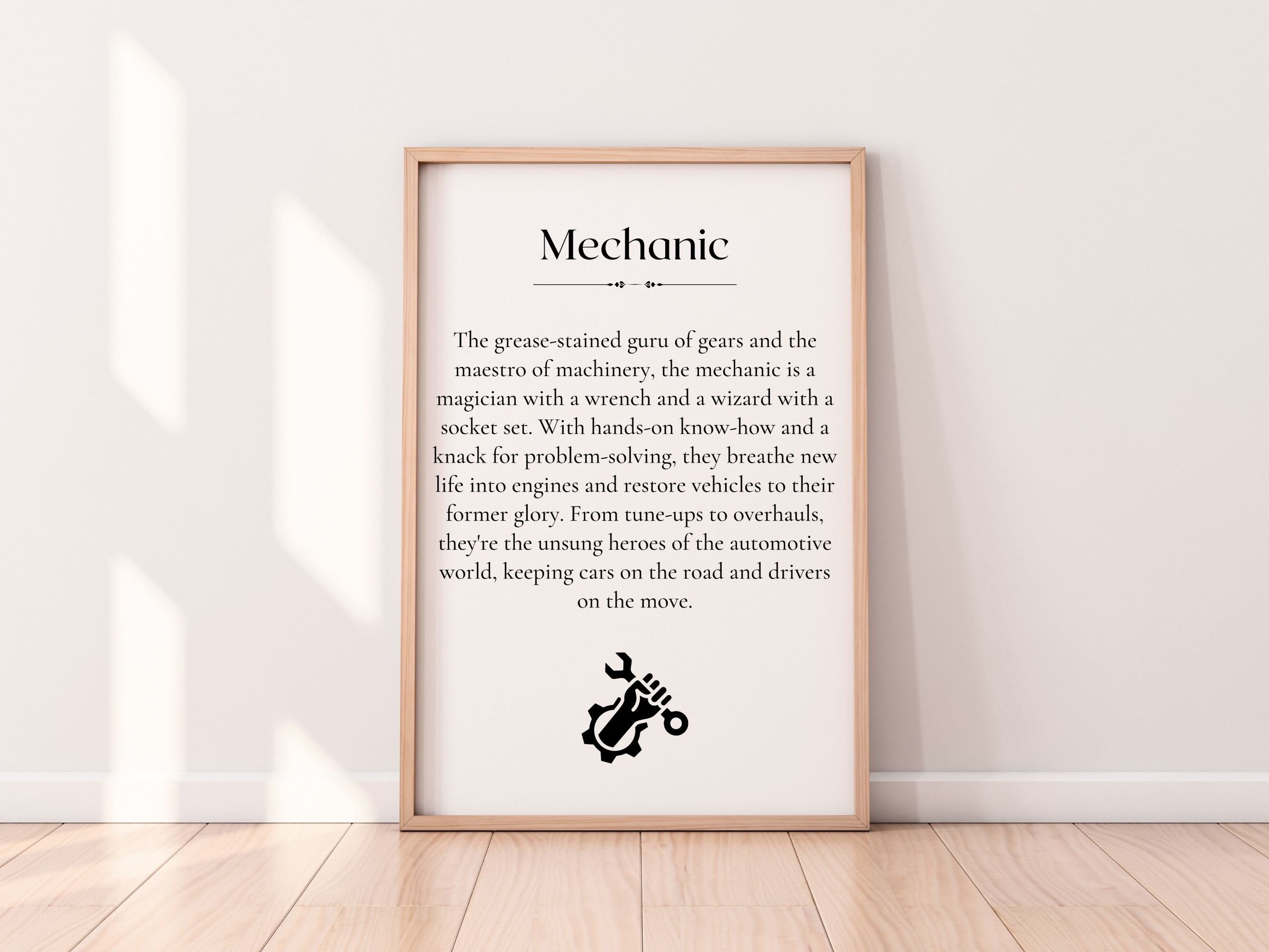 Mechanic Definition Printable Wall Art, Garage Decor Digital Download ...