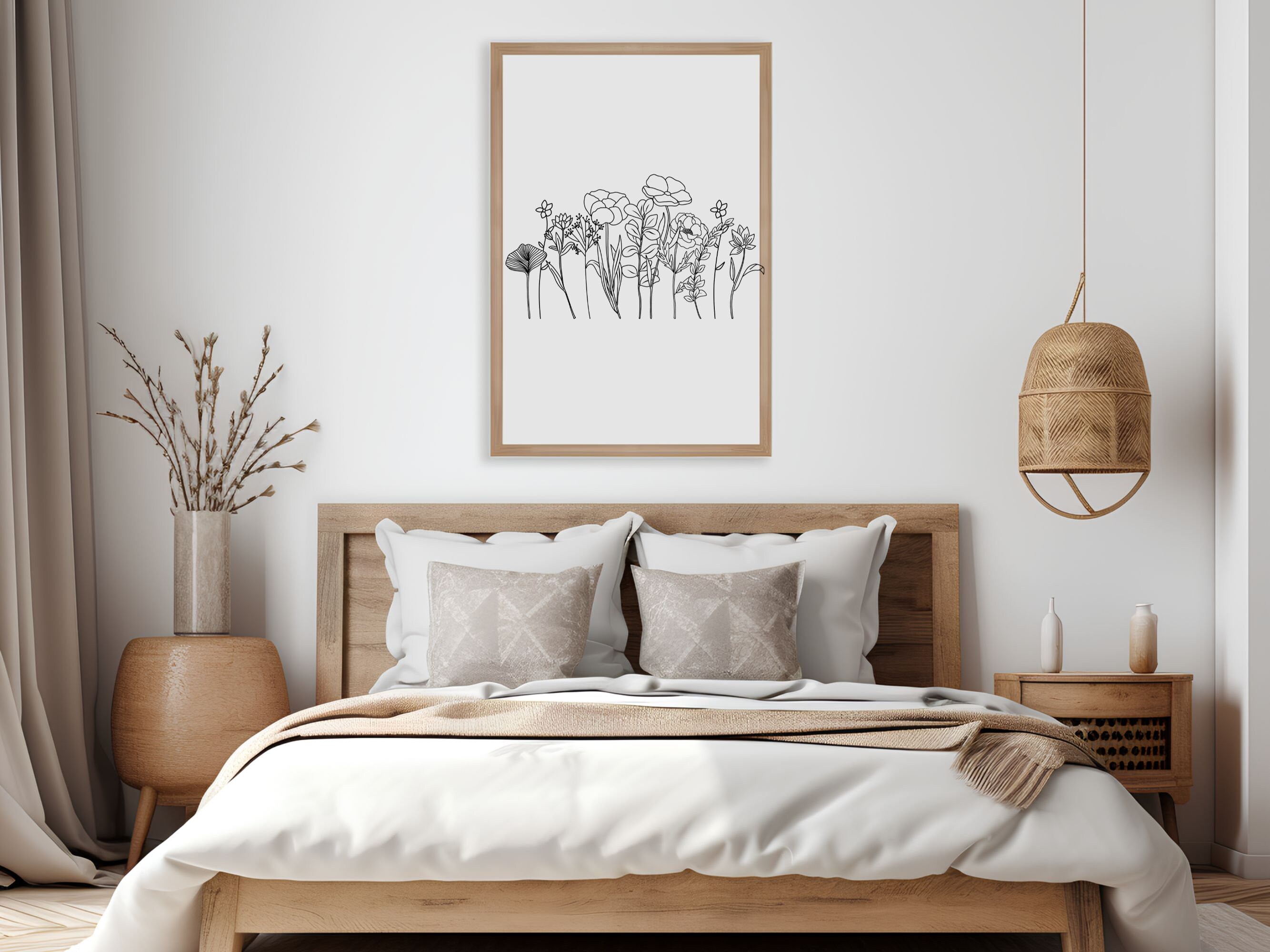 Minimalist Black and White Floral Line Art - Stylish Gift for ...