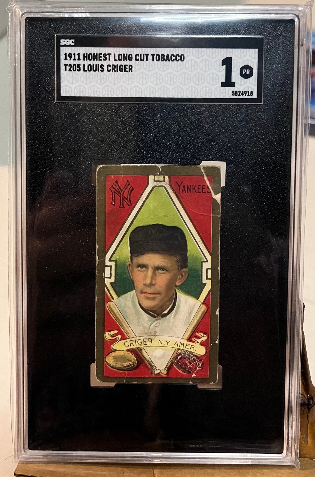 1911 T205 Gold Border Honest Long Cut LOUIS CRIGER New York Yankees SGC ...