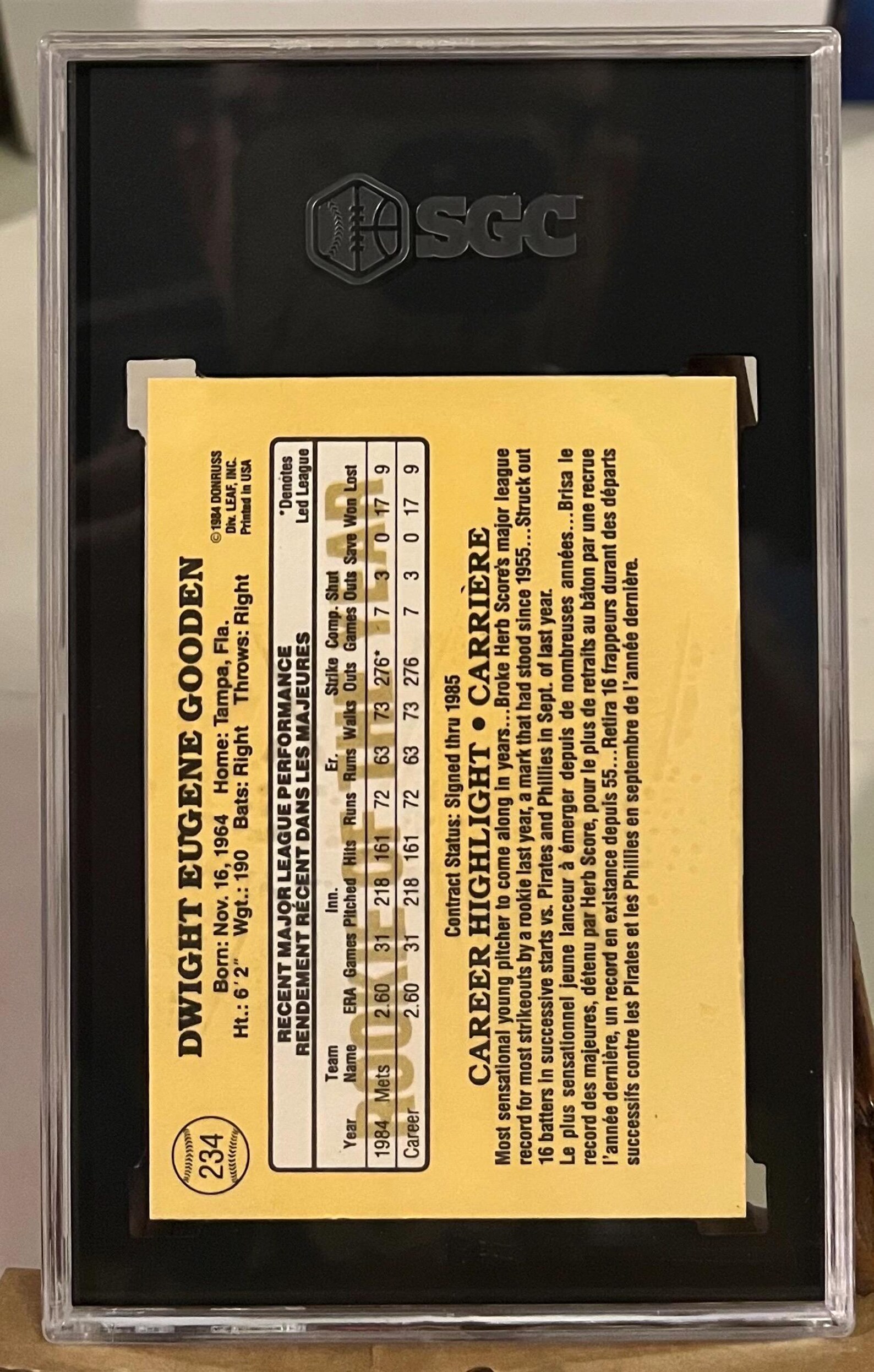 1985 Donruss Leaf Dwight (doc) Gooden #234 RC Rookie New York Mets SGC ...