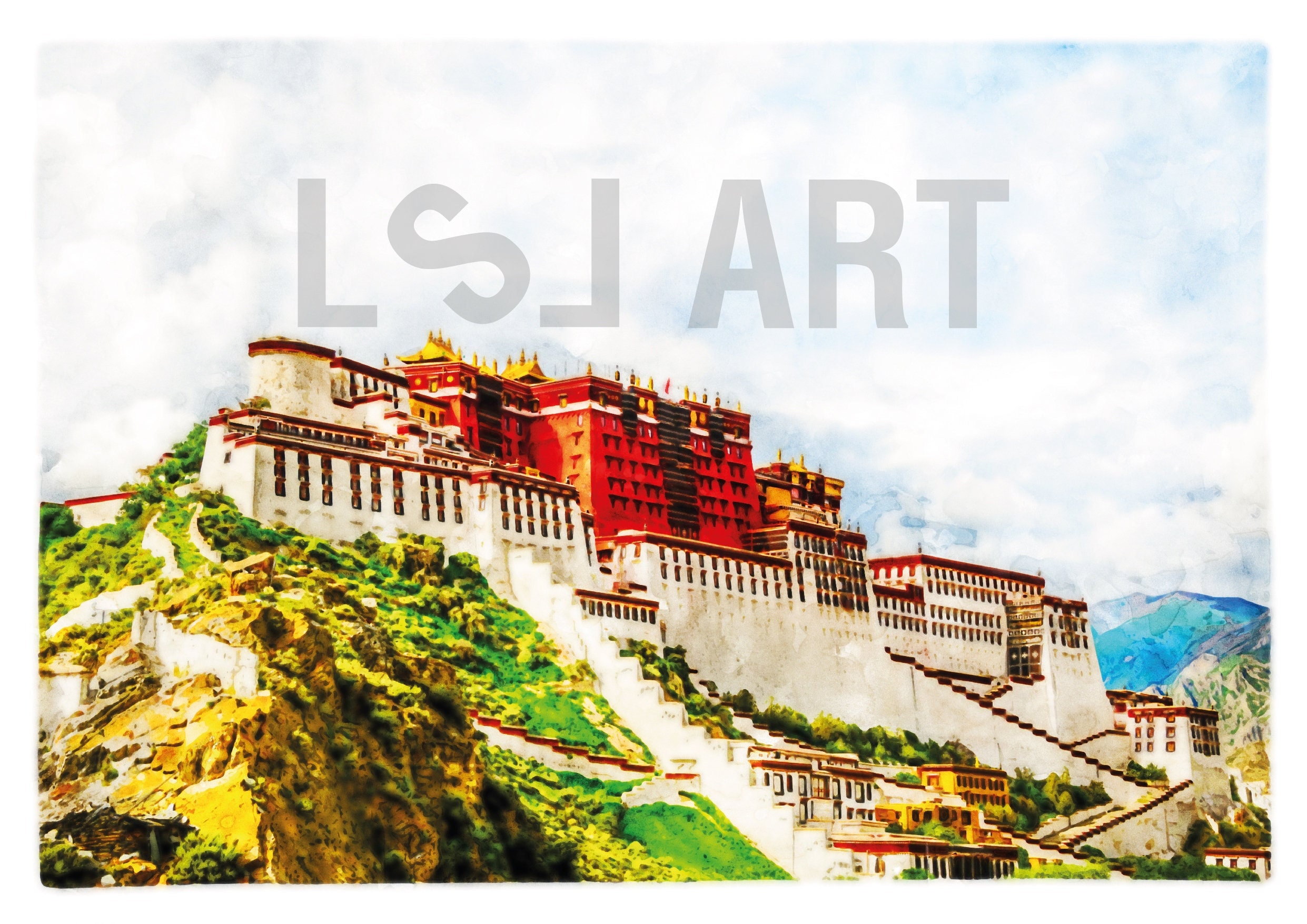 Potala Palace Tibet Watercolor Digital Print Instant Download Printable ...