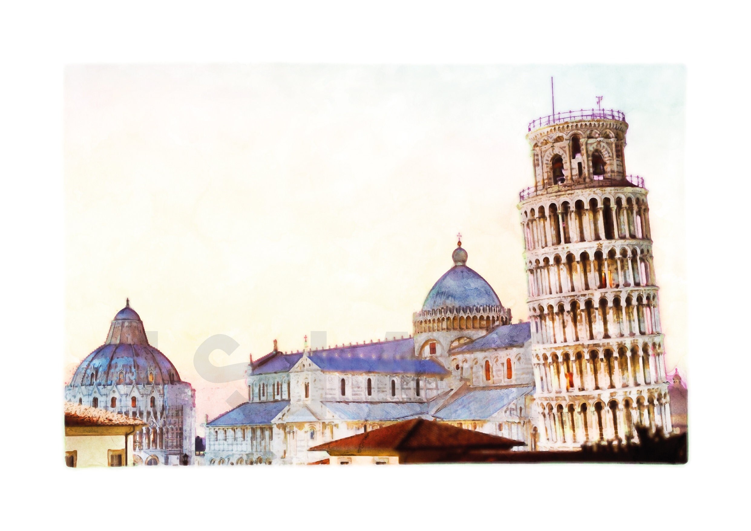 Pizza Tower, Italy Watercolor, Digital Print, Instant Download ...