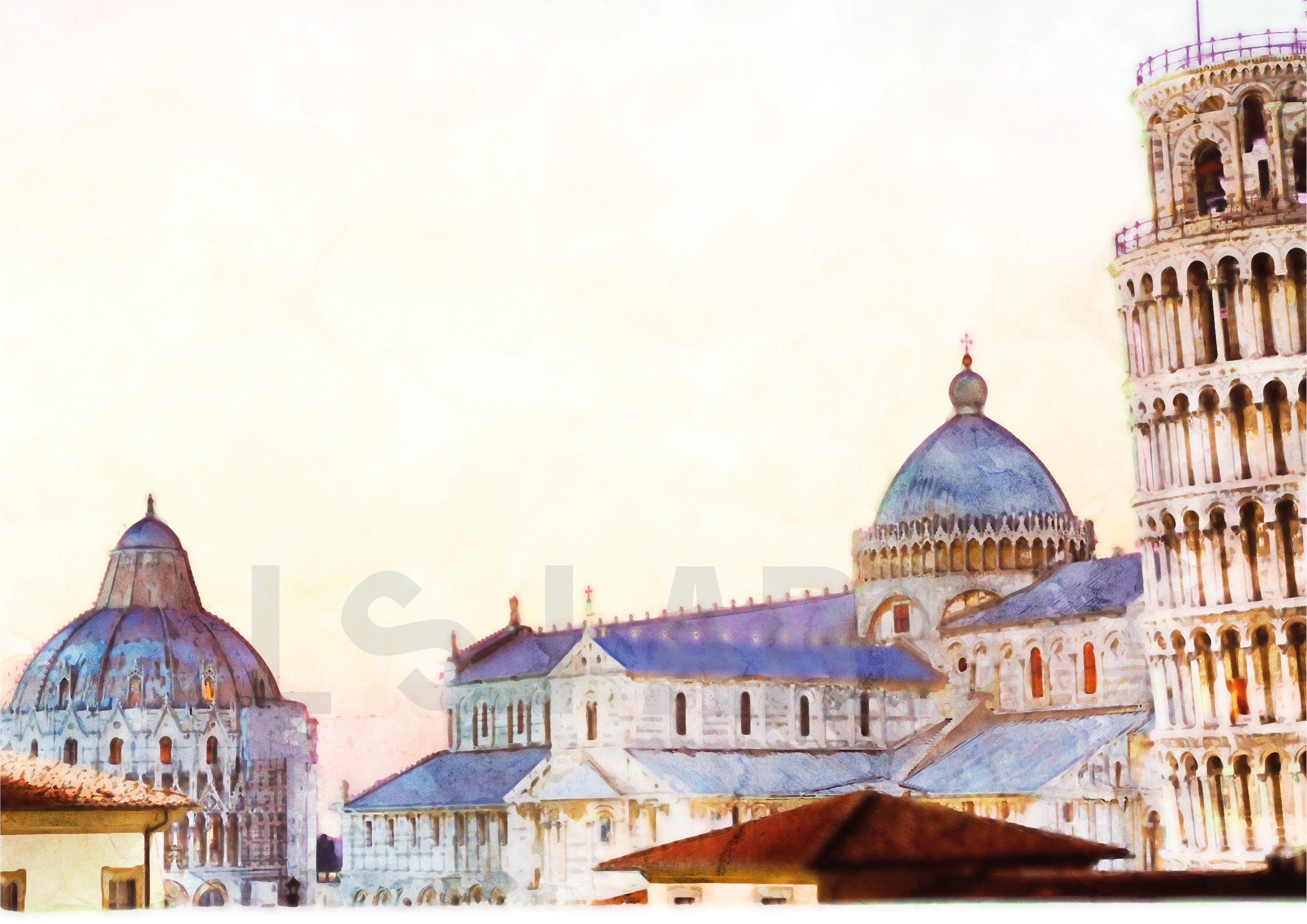 Pizza Tower, Italy Watercolor, Digital Print, Instant Download ...