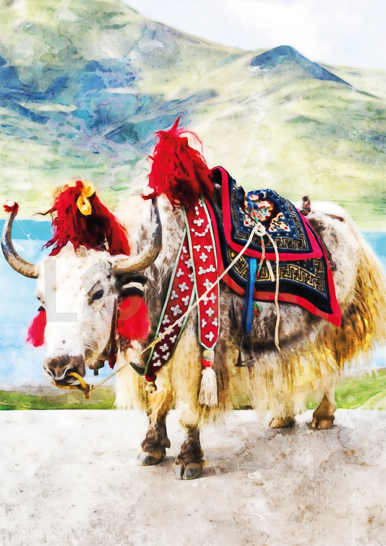 Nepal Yak Watercolor Digital Print Instant Download Printable Wall Art ...