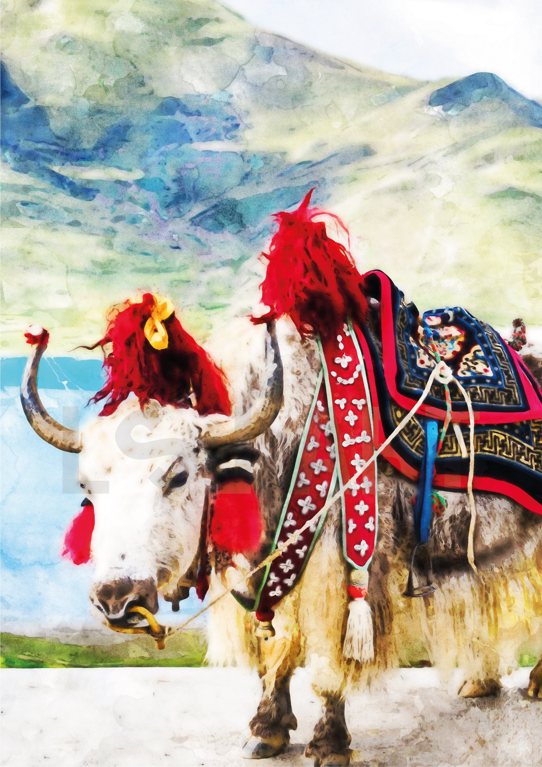 Nepal Yak Watercolor Digital Print Instant Download Printable Wall Art ...