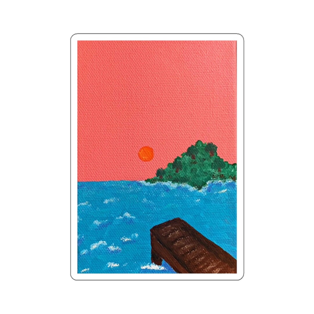 Lake Sunset Dock Art Stickers Aesthetic Stickers, Laptop Stickers Pack ...