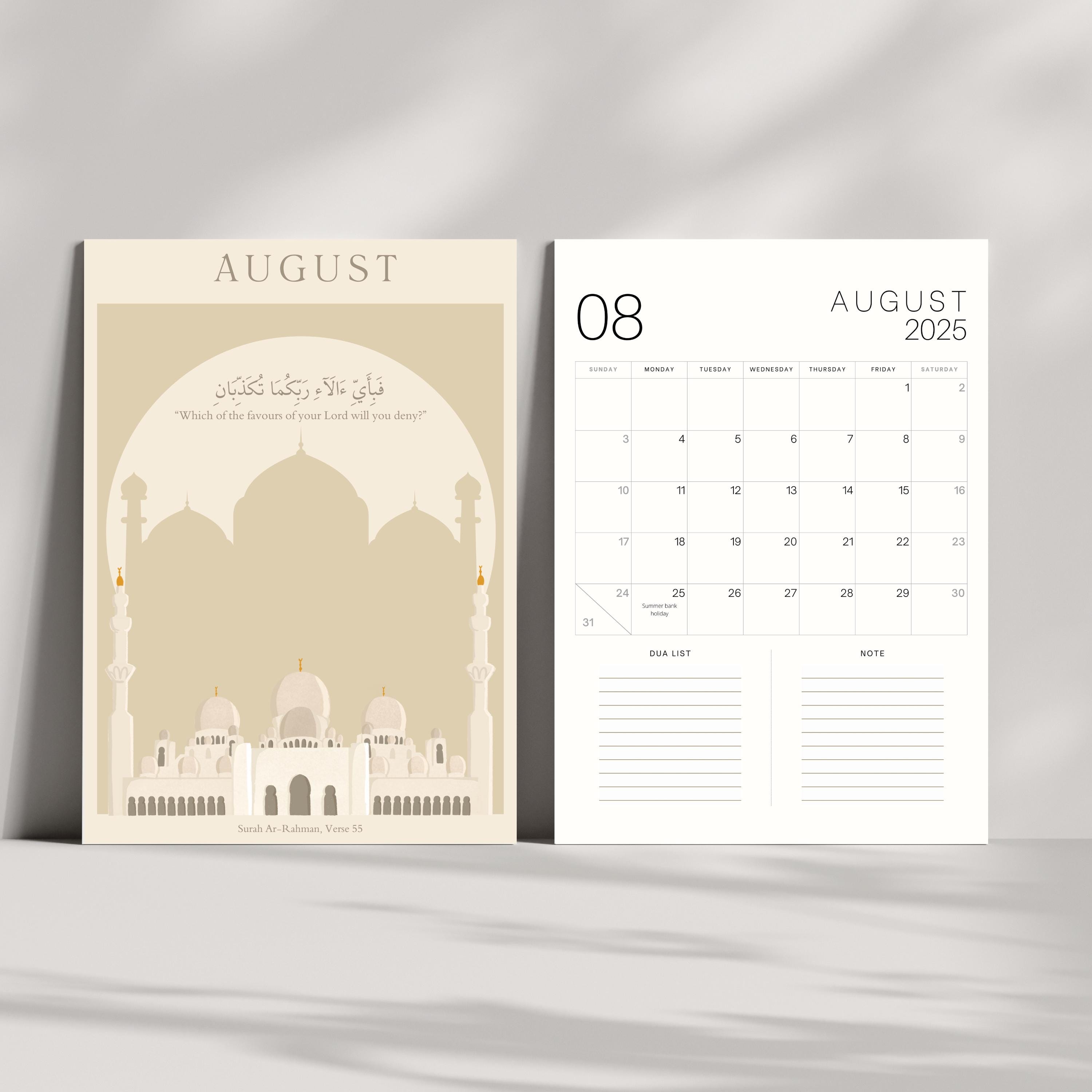 Printable Calendar, 2025 Islamic Calendar, Monthly Calendar, Mosque ...