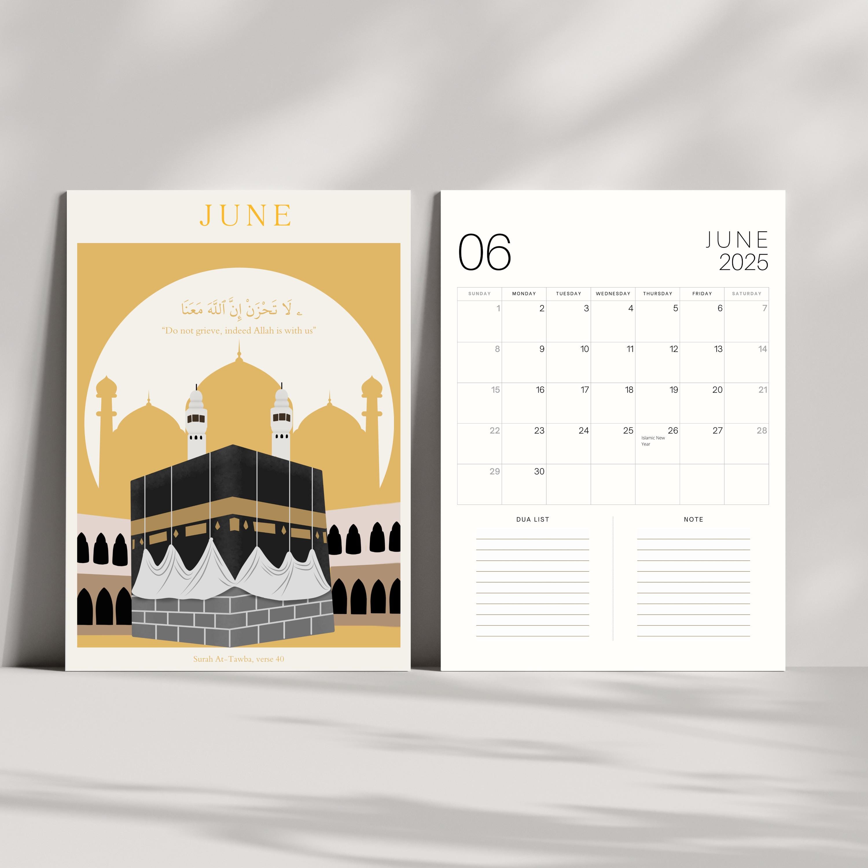 Printable Calendar, 2025 Islamic Calendar, Monthly Calendar, Mosque ...
