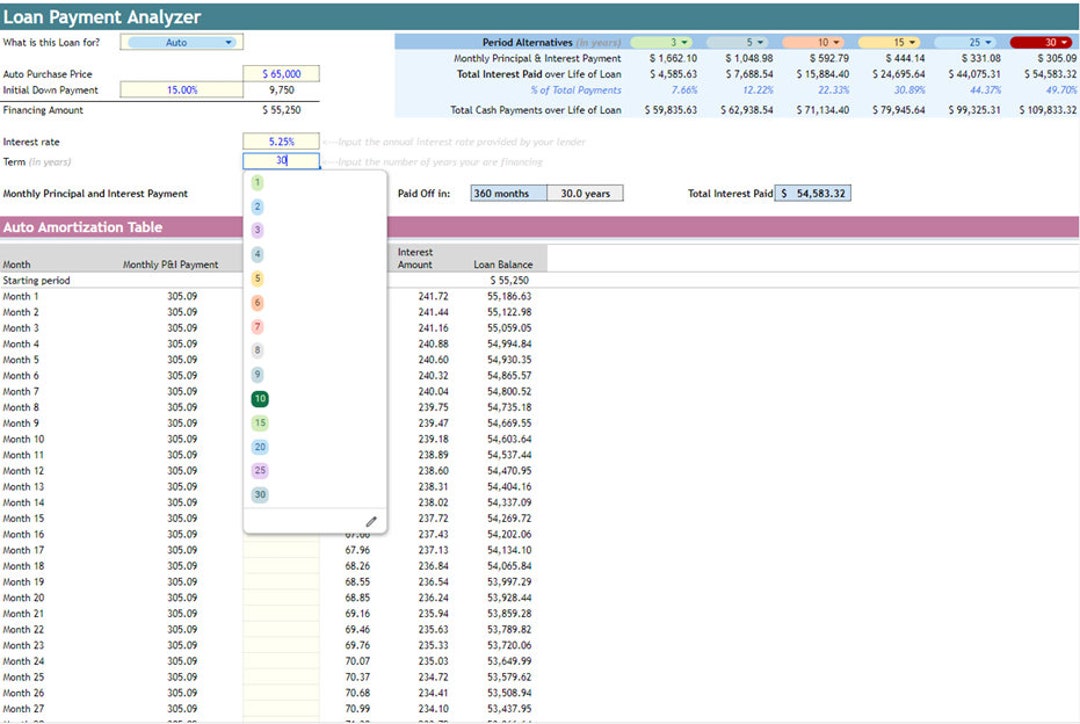 Ultimate Easy to Use Loan Analyzer / Calculator for Auto, Student Loan, HELOC, Other Home Loans ...