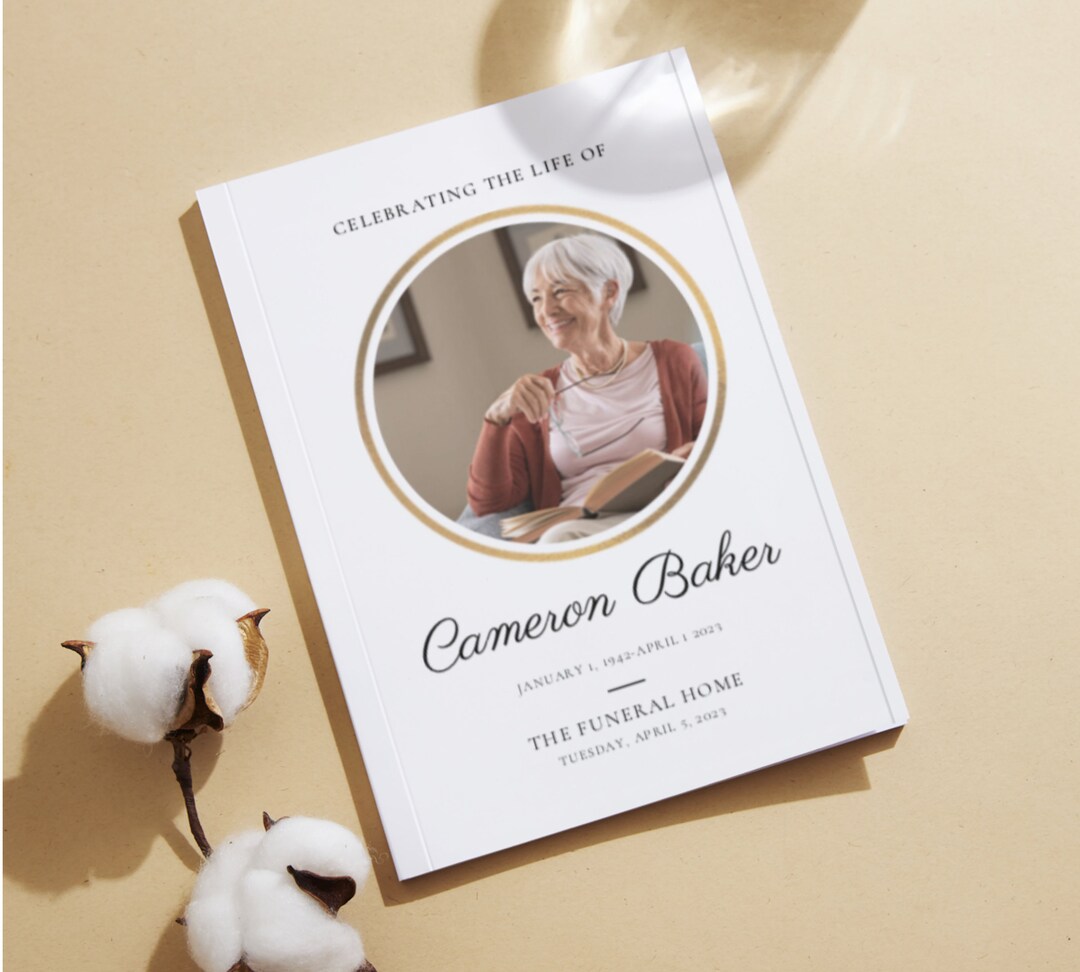 Traditional Funeral Program Template, Simple and Classic With Gold ...