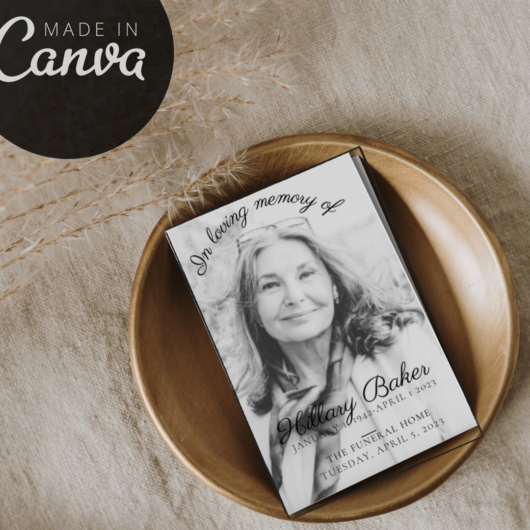 Funeral Program Template With Large Photo and Classic Writing, Memorial ...