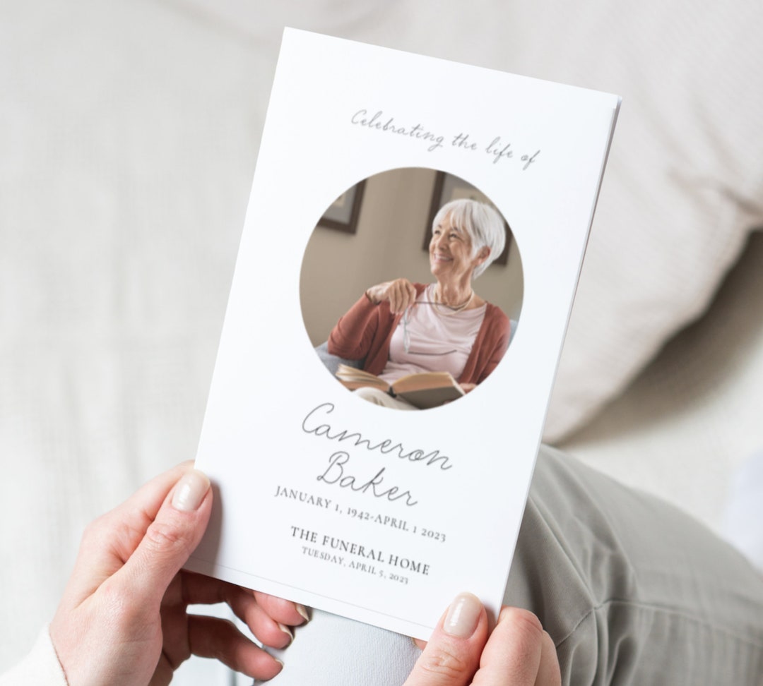 Minimalistic Funeral Program Bifold Template With Picture on Front ...