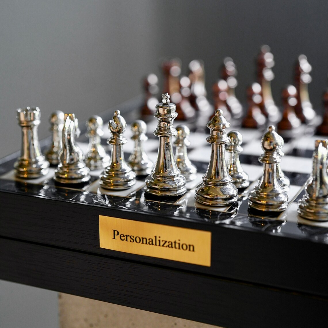 Personalized Bronze Chess Set With Marble Patterned Wooden - Etsy