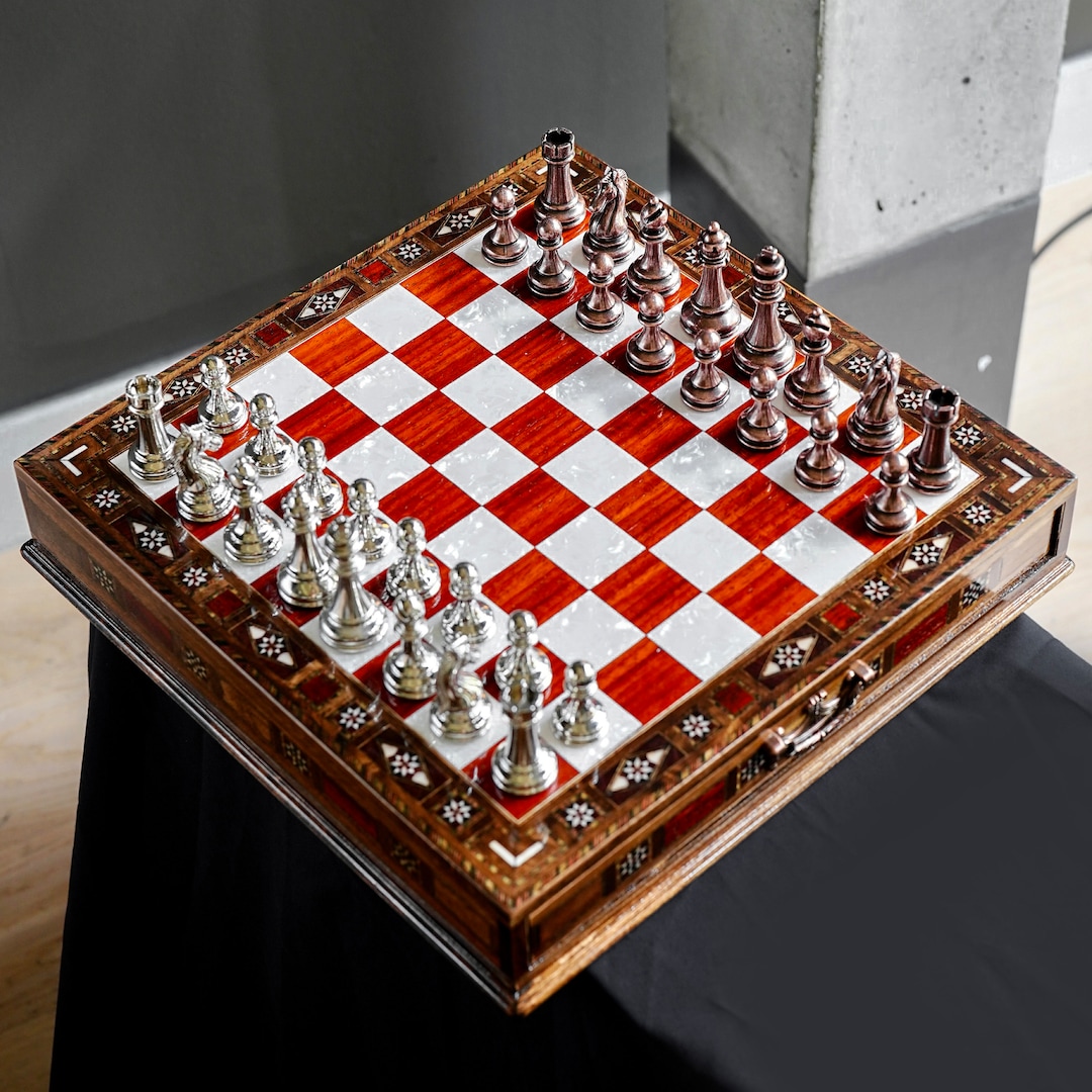 15" Luxury Handmade Chess Set, Personalized Wooden Chess Board With ...