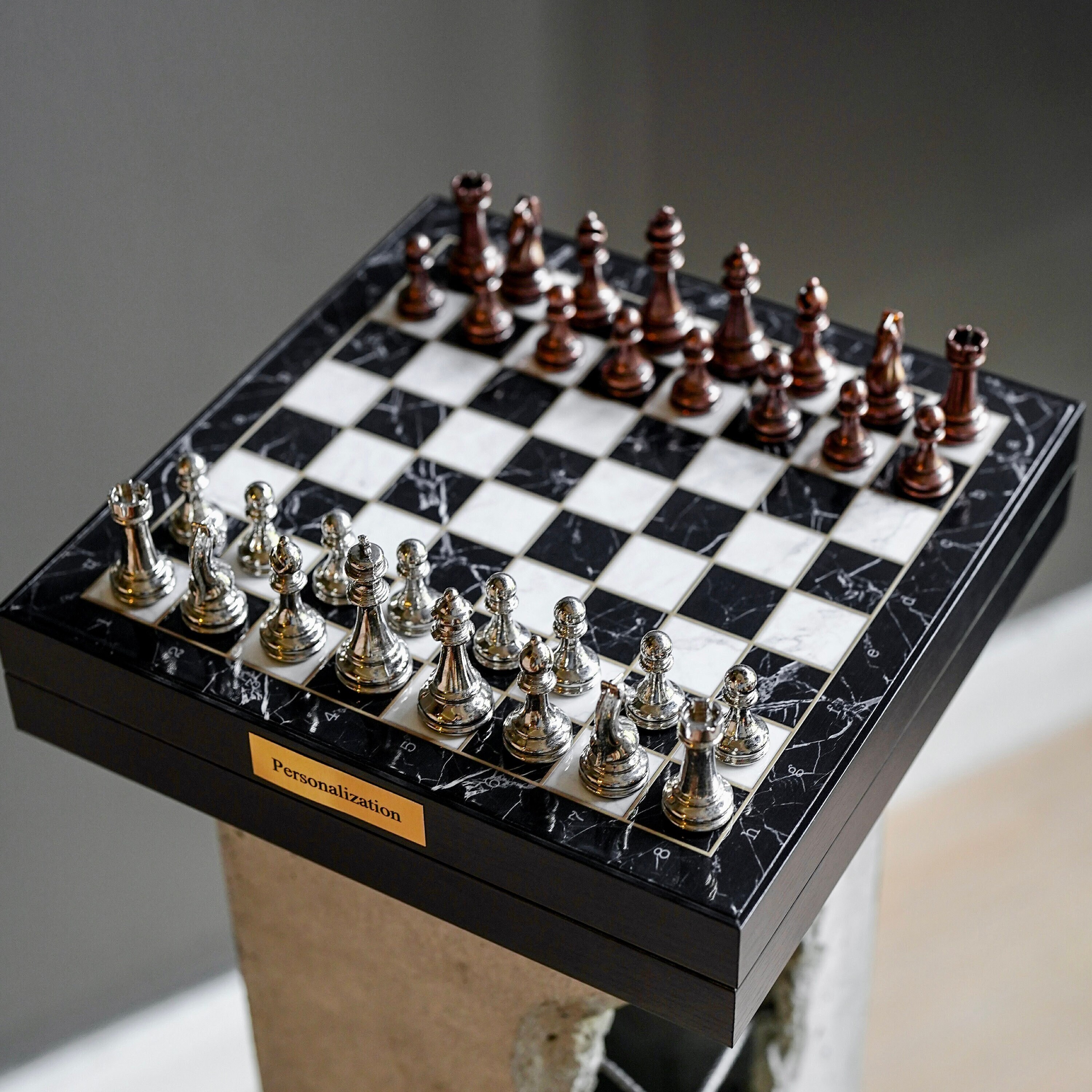 Personalized Bronze Chess Set With Marble Coating Patterned - Etsy