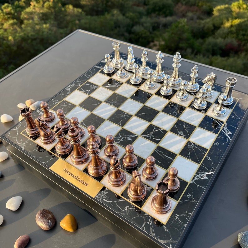 Personalized Bronze Chess Set With Marble Coating Patterned - Etsy