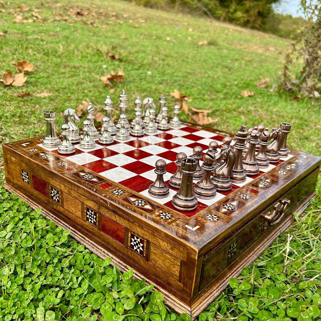 15′′ Luxury Handmade Birthday Gift Chess Set, Personalized Wooden Chess ...