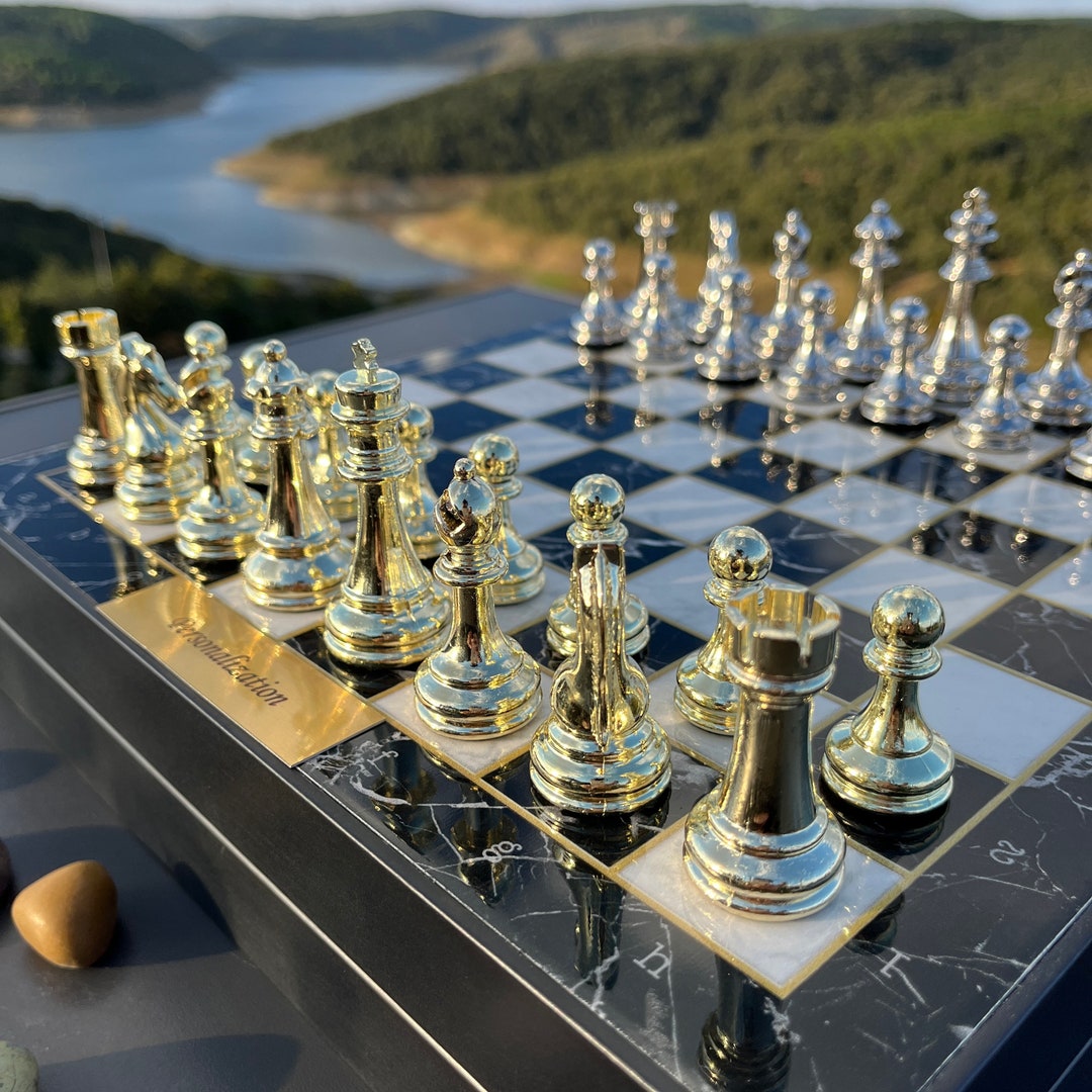 Personalized Gold Chess Set With Marble Coating Patterned - Etsy