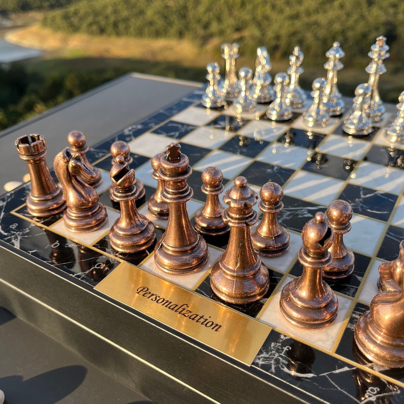 Personalized Bronze Chess Set With Marble Coating Patterned - Etsy