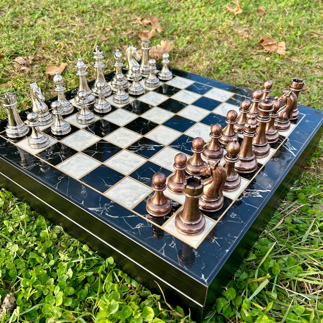 Personalized Bronze Chess Set Anniversary Gift, Metal Chess Set Gift ...