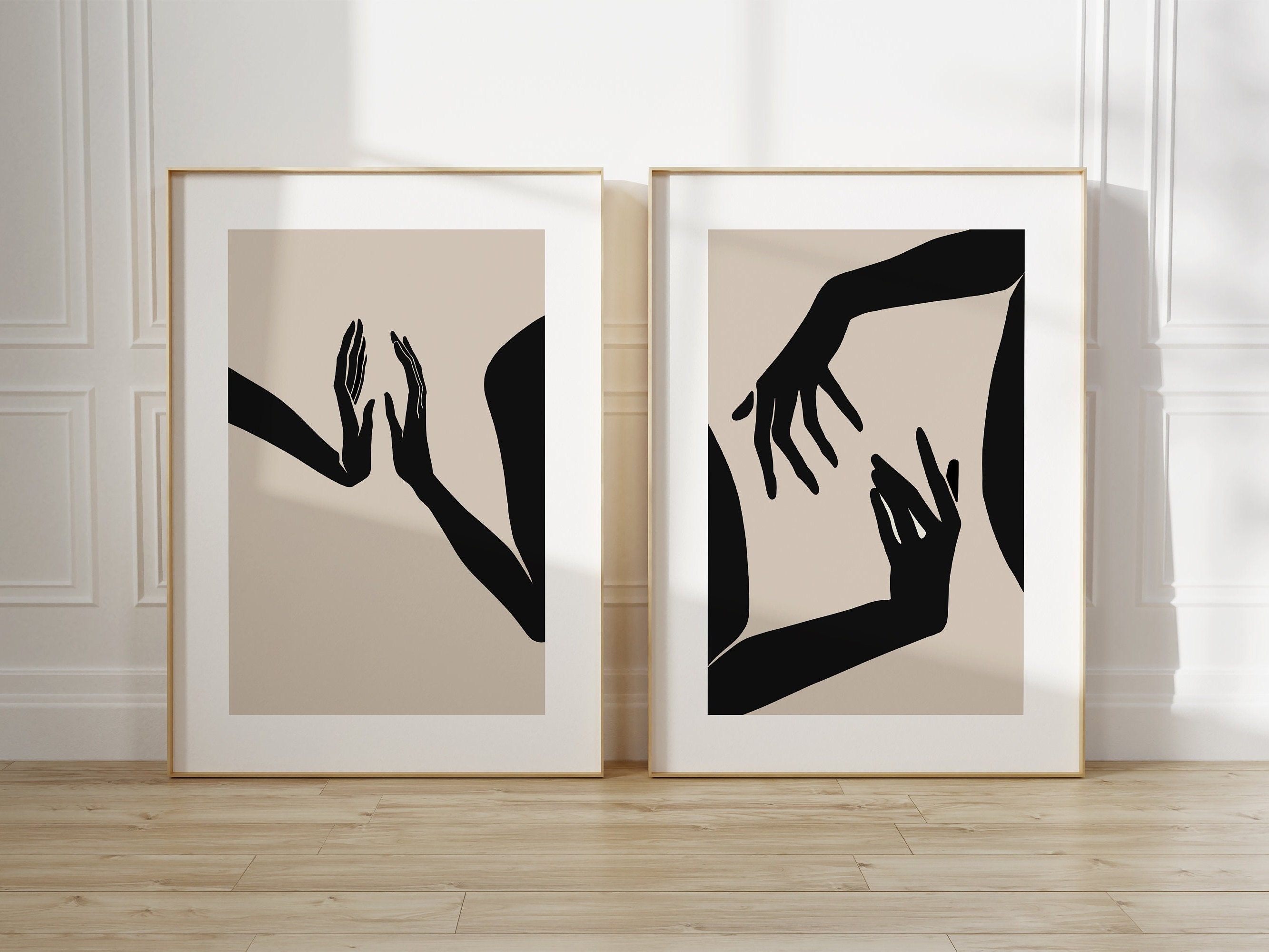 Abstract Hands Wall Art, 3 Piece Art Gallery Interior, Minimalist ...