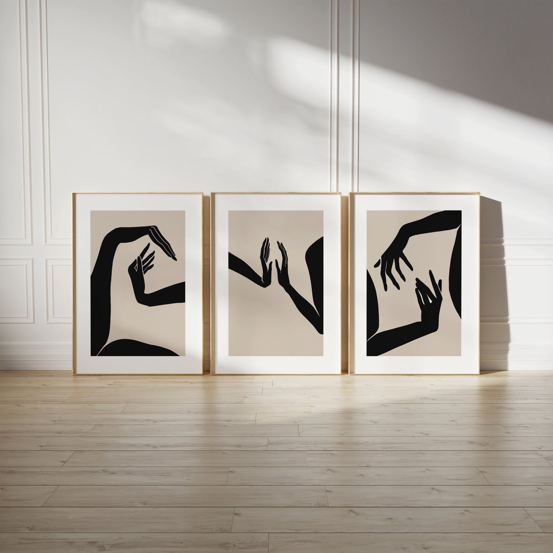 Abstract Hands Wall Art, 3 Piece Art Gallery Interior, Minimalist ...
