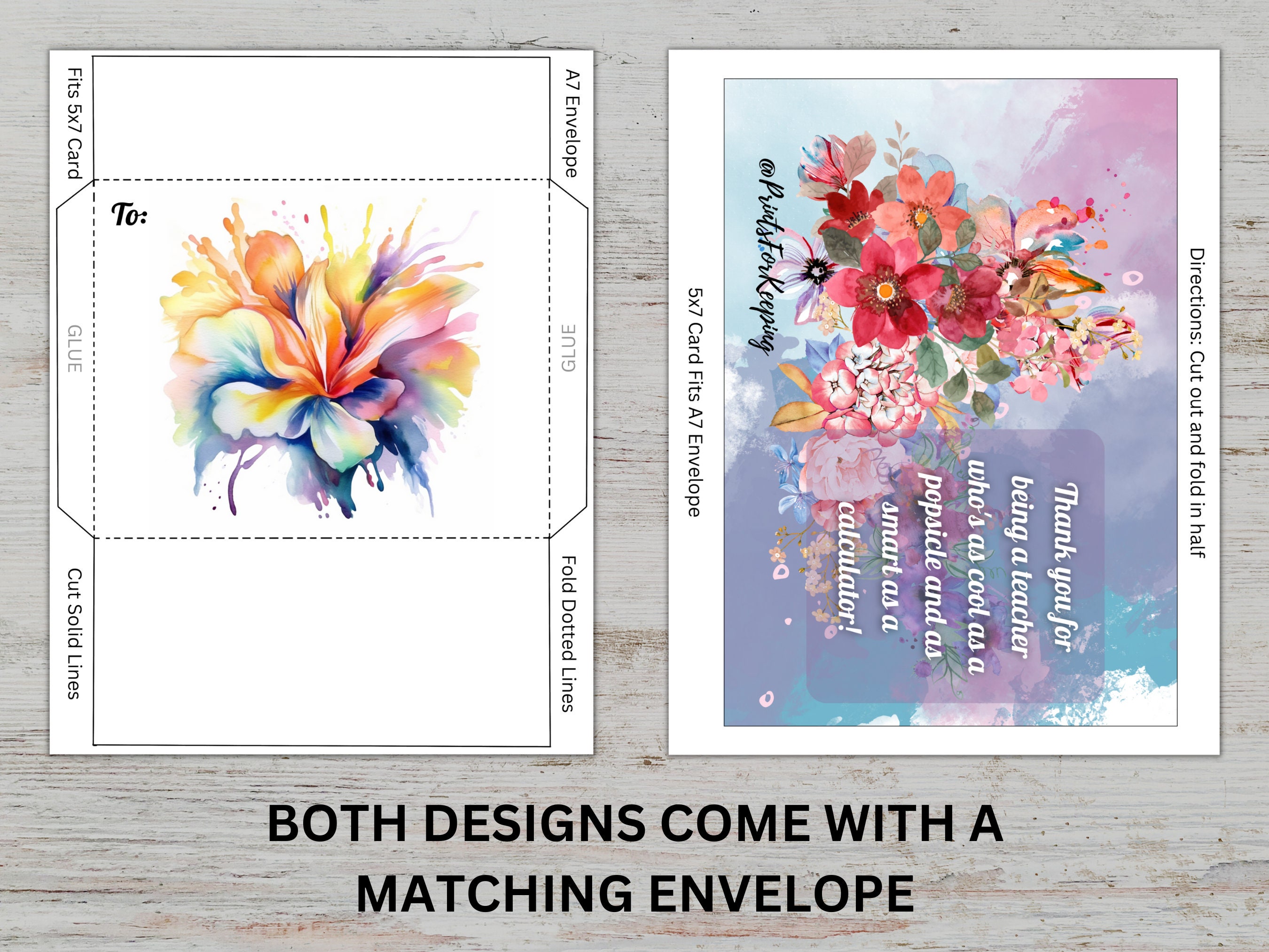 Teacher Thank You Gift Printable Card Greeting Cards Bundle for Teacher ...