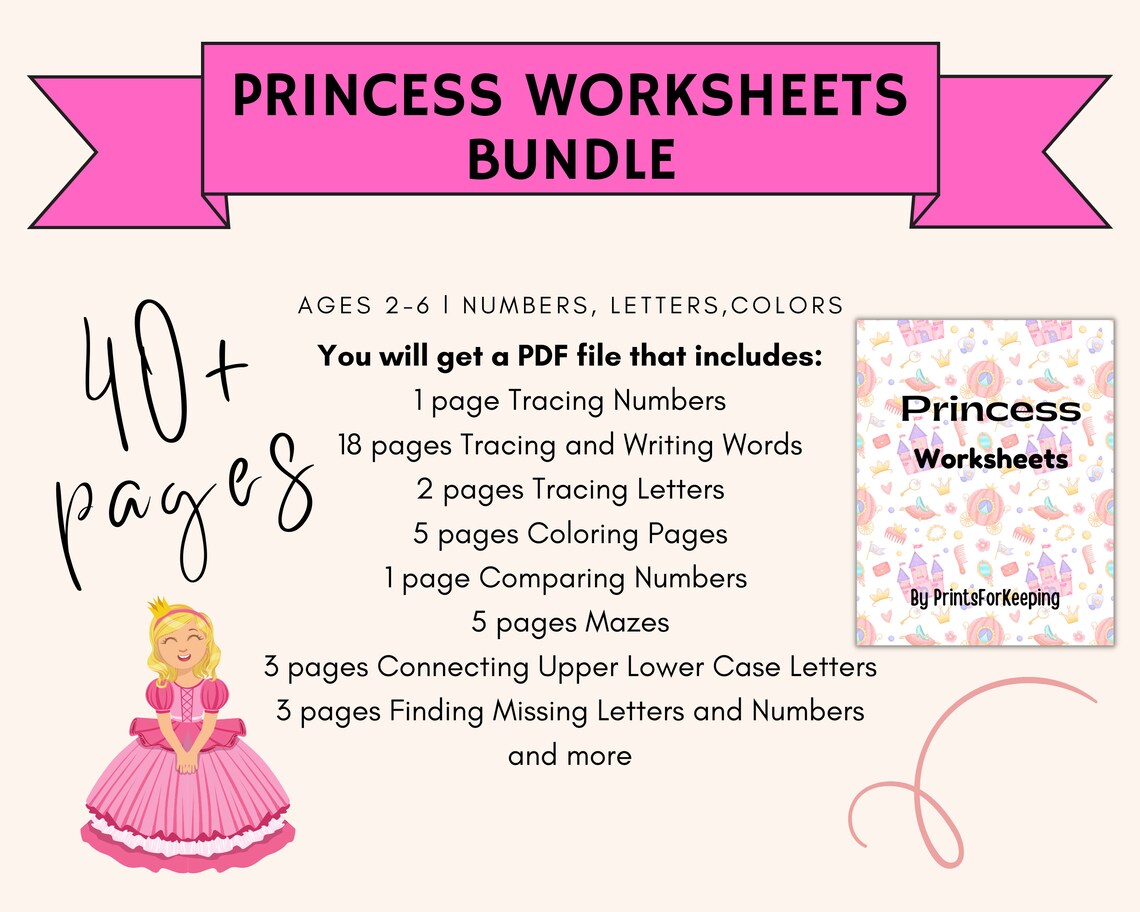 Preschool Printable Worksheets Princess for Girls Book Printable ...